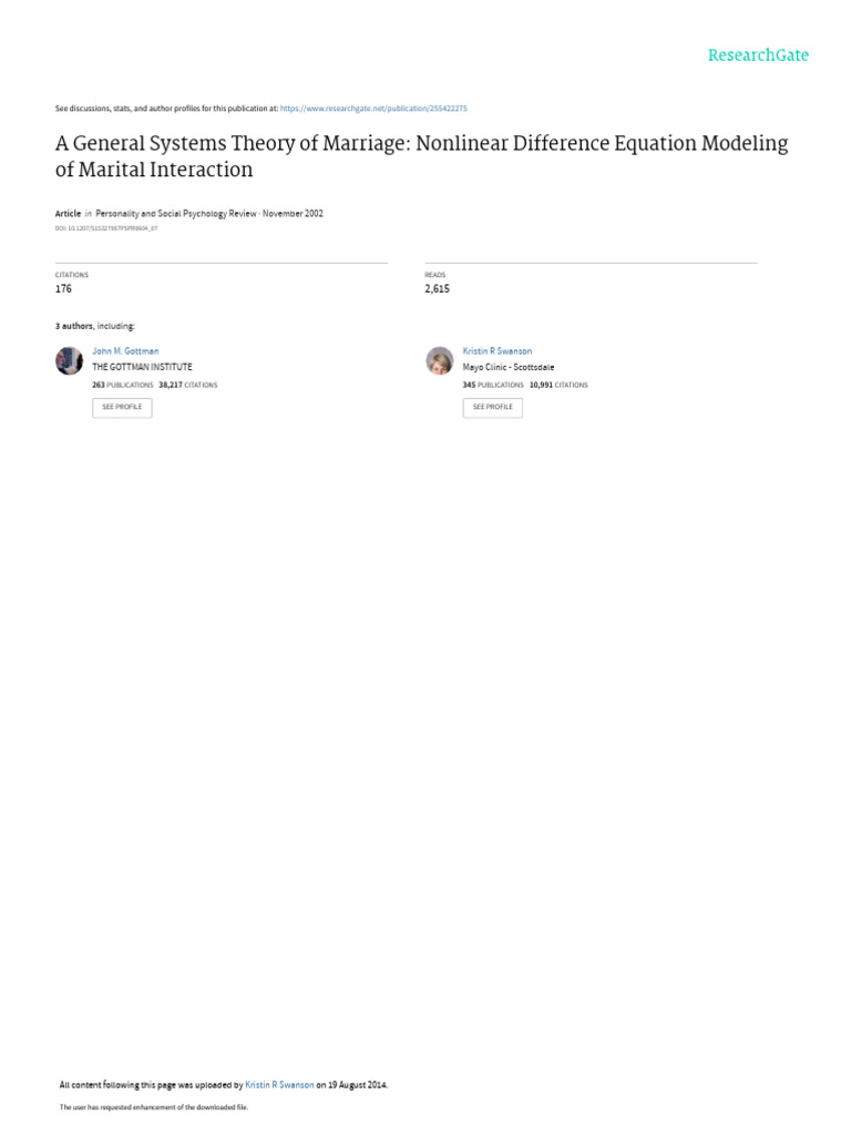 A General Systems Theory of Marriage Nonlinear Difference Equation ...