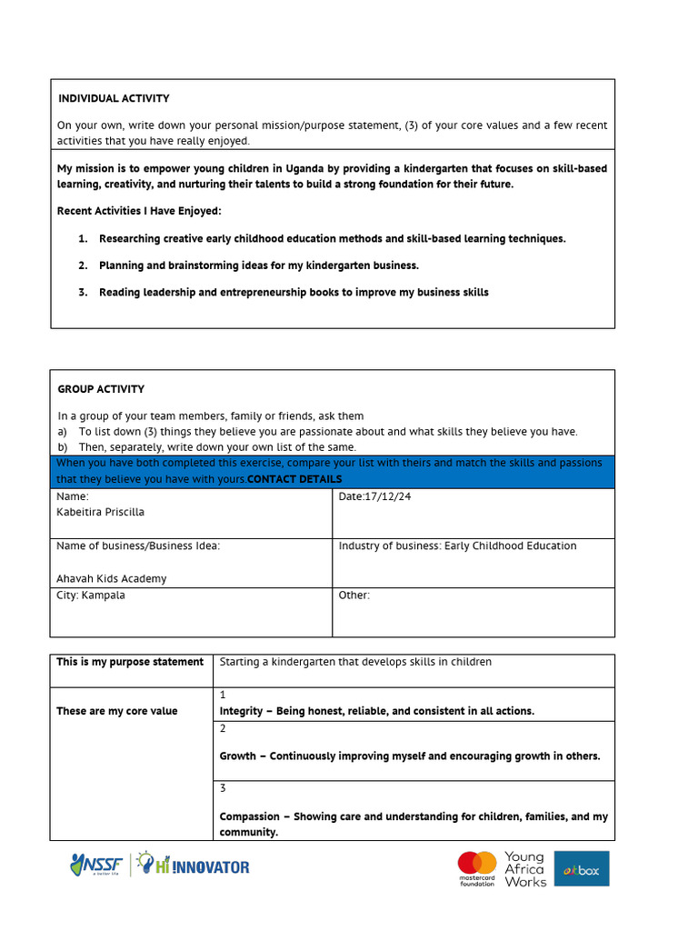 Personal Mission and Values for Education | PDF