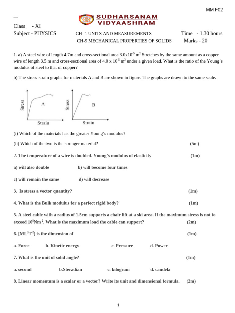 CLASS XI PHYSICS HW ON 12 TH January | PDF | Young's Modulus | Stress ...
