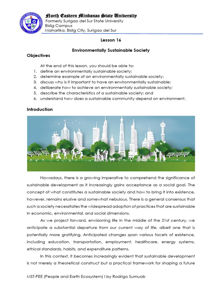 LESSON 16 - Environmentally Sustainable Society | PDF | Sustainability ...