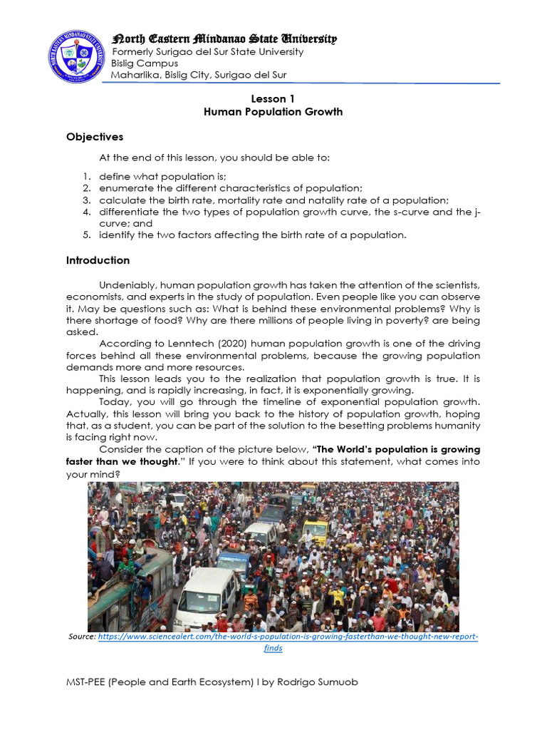 LESSON 1 Human Population Growth | PDF | Ecology | Population