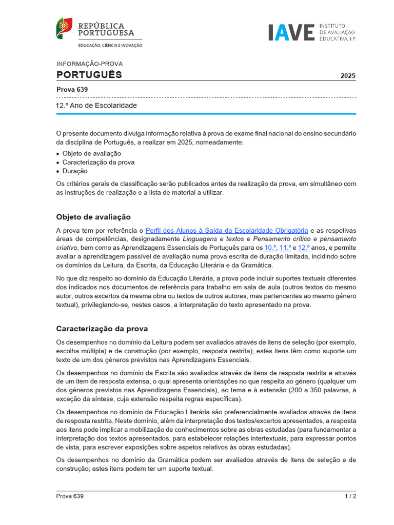 IP EX Port639 2025 | PDF | Aprendizado | Portugal