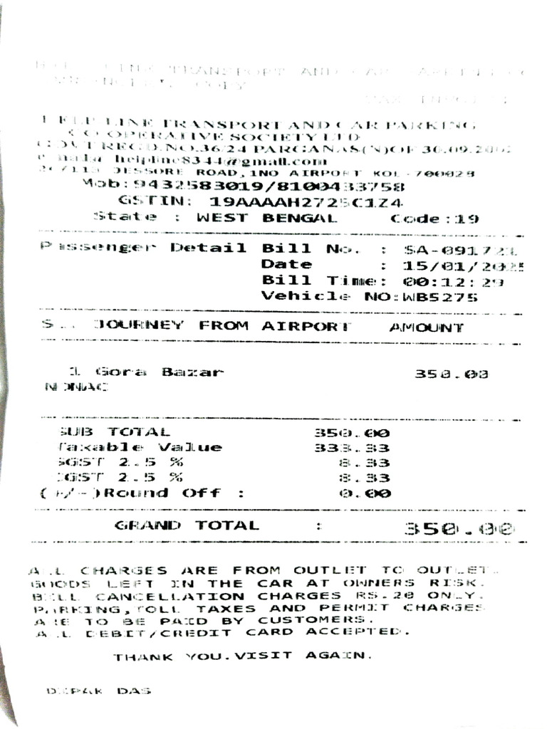 Chennai Taxi Bill Summary | PDF