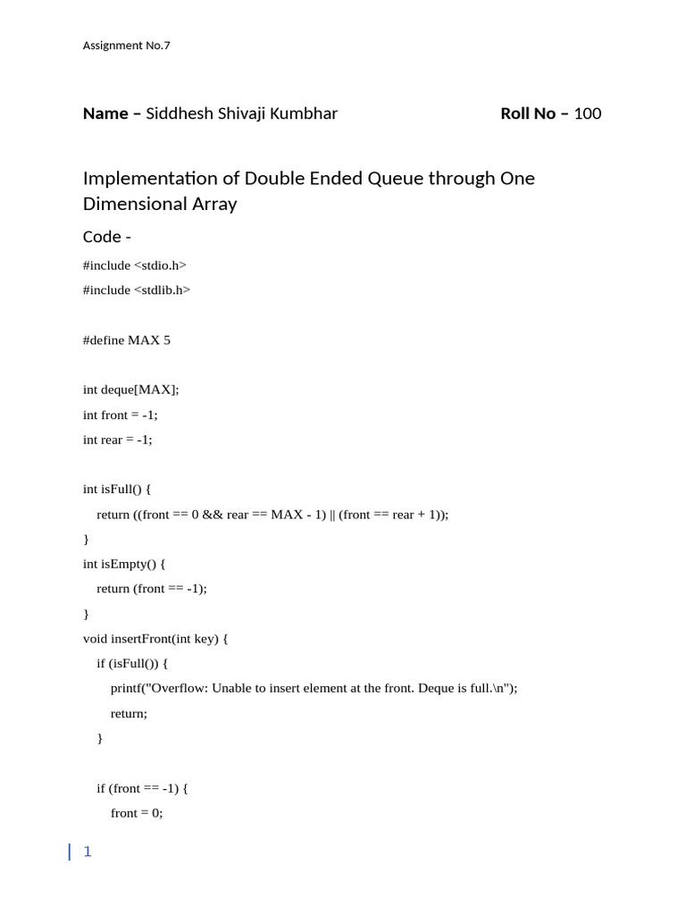 Double Ended Queue Through One Dimensional Array | PDF | Computer Programming | Algorithms And ...