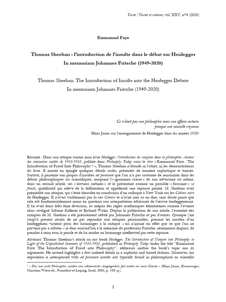 Réponse à Thomas Sheehan sur Heidegger | PDF | Martin Heidegger | Être ...