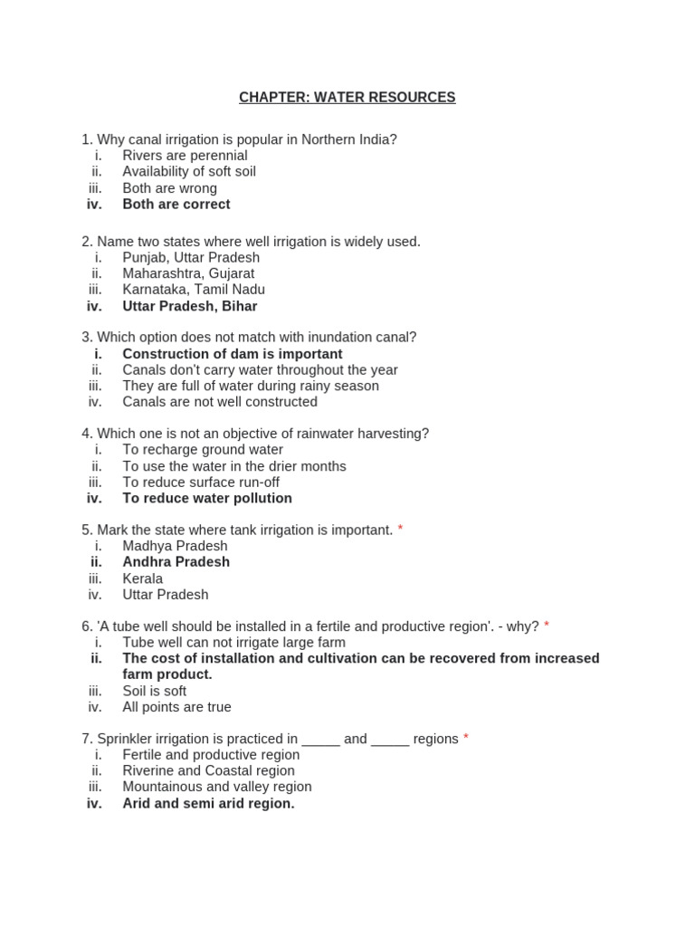 MCQs On Water Resources | PDF