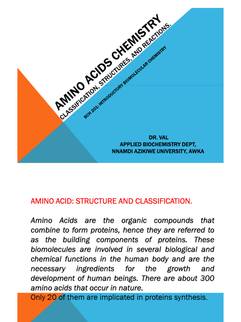 BCH 201 - Lecture Note On Amino Acids Chemistry | PDF | Amino Acid ...