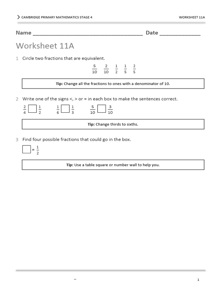 Cambridge Primary Maths Stage 4 Worksheet | PDF