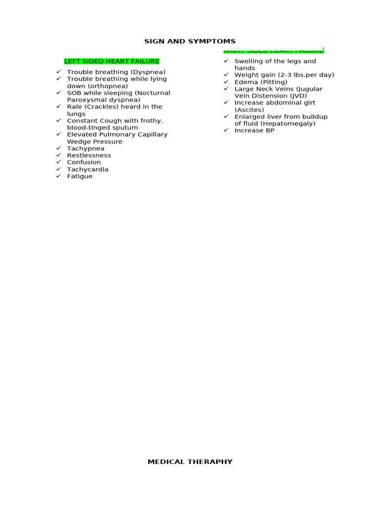 SIGN AND SYMPTOMS of CHF, HF: Etc | PDF | Heart Failure | Heart