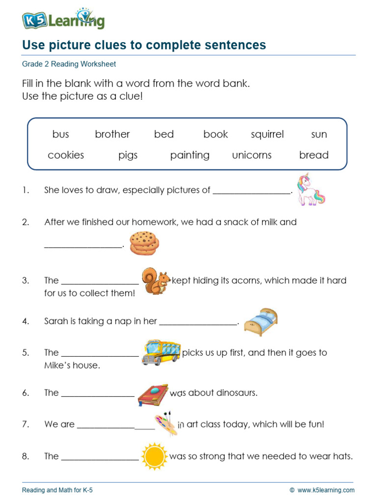 Complete Sentences with Picture Clues | PDF