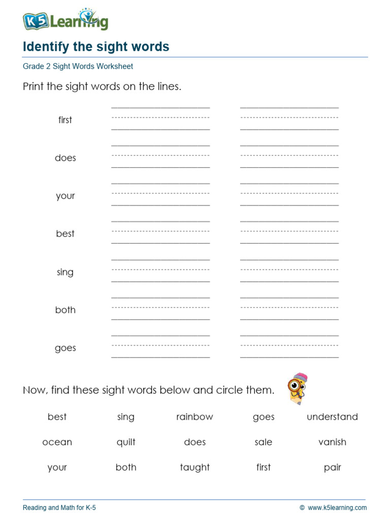 Grade 2 Recognize Sight Words hn5 | PDF