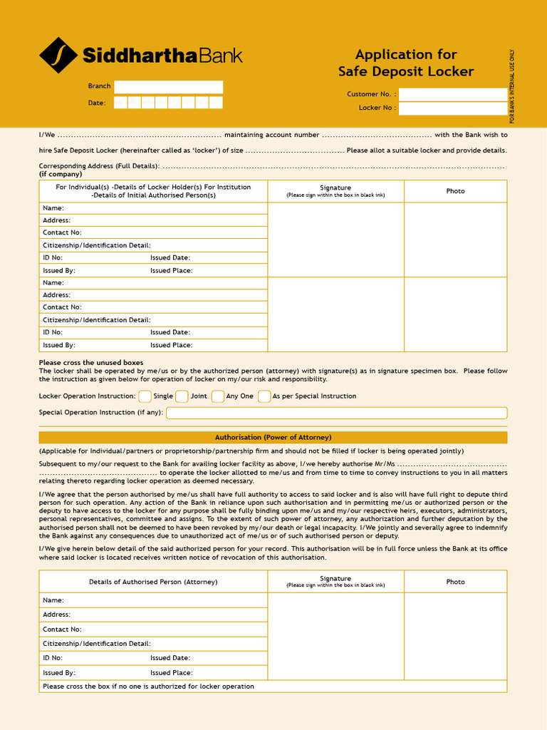 Application Form - Safe Deposit Locker | PDF | Banks | Defamation