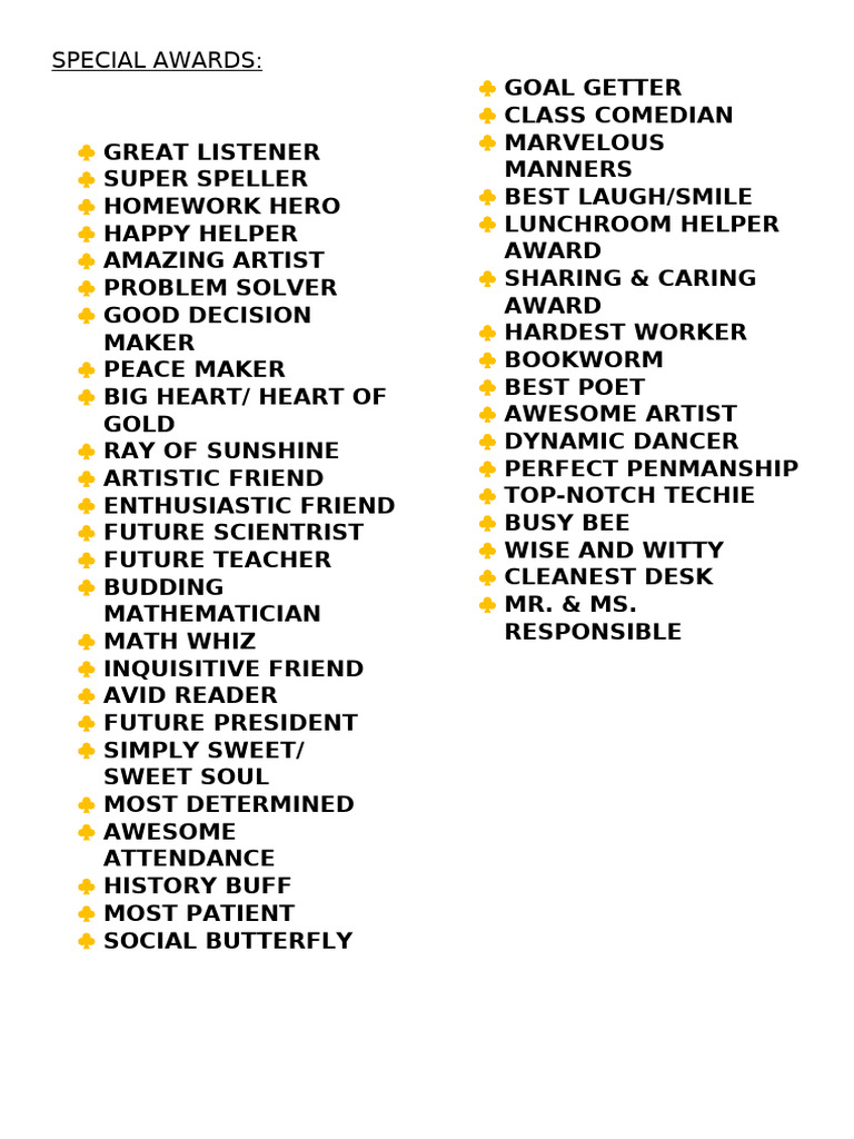 Student Achievement Awards List | PDF