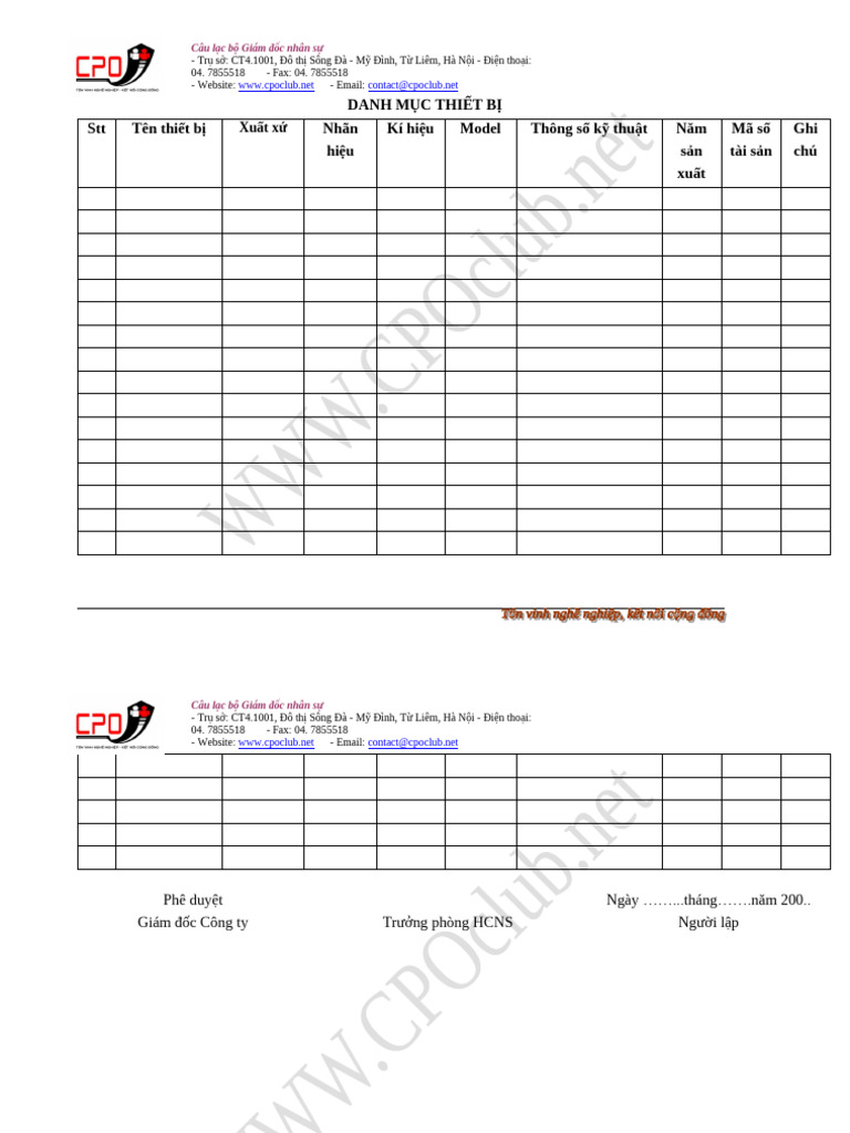 BMSC-01 Danh Muc Thiet Bi | PDF