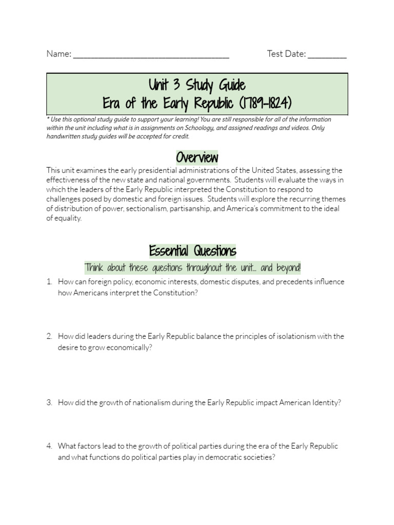 Unit 3 Era of The Early Republic Study Guide | PDF | American Political ...