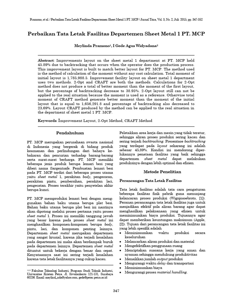 Perbaikan Tata Letak Fasilitas Departemen Sheet Metal 1 PT. MCP | PDF