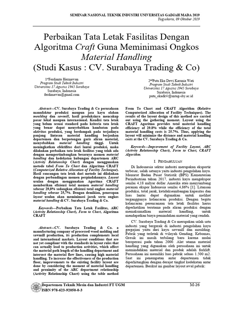 Perbaikan Tata Letak Fasilitas Dengan Algoritma Craft Guna Meminimasi ...