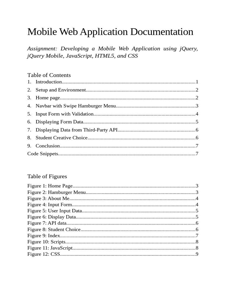 Mobile Web Application Documentation | PDF | J Query | World Wide Web