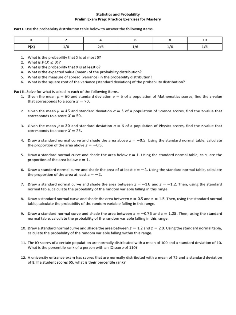 Practice Exercises Prelim | PDF | Normal Distribution | Standard Deviation