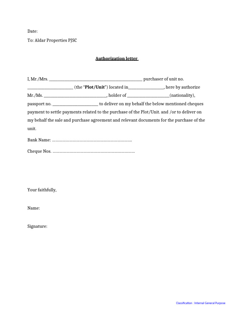 Authorization Letter for Property Purchase | PDF