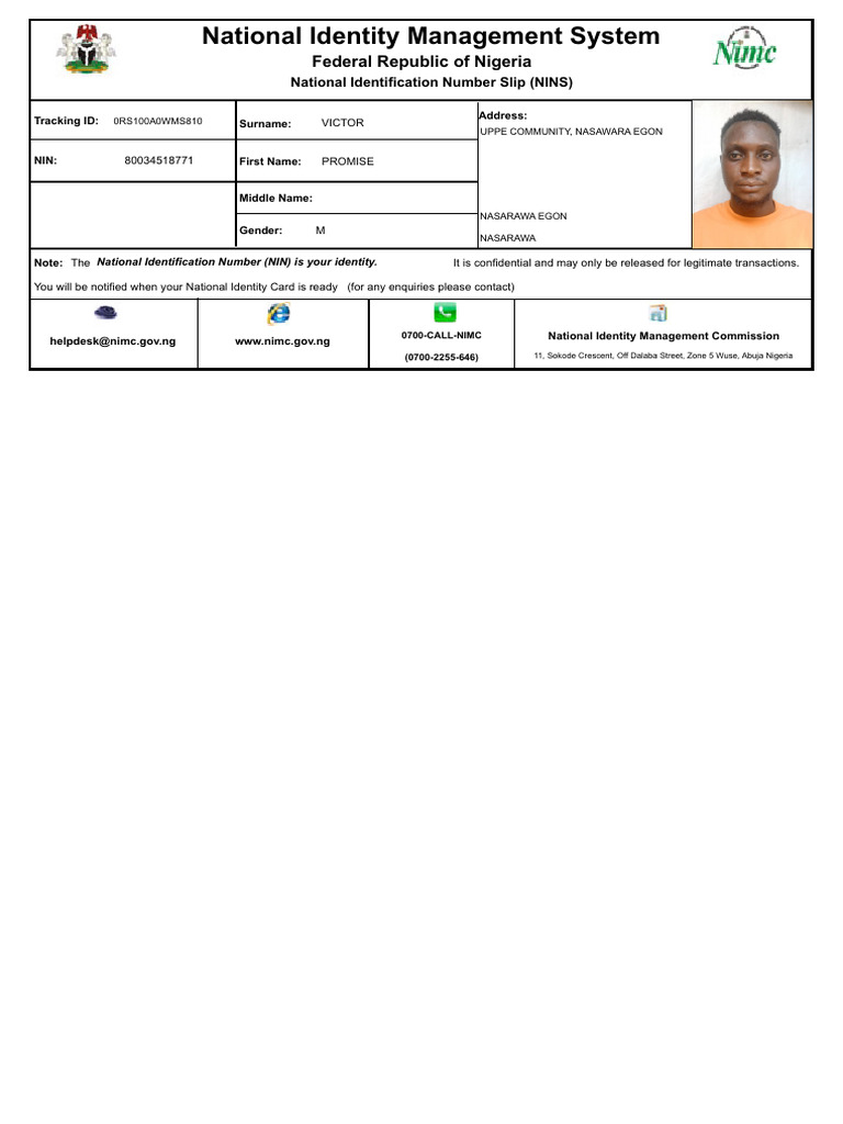 NIN Slip Details and Instructions | PDF