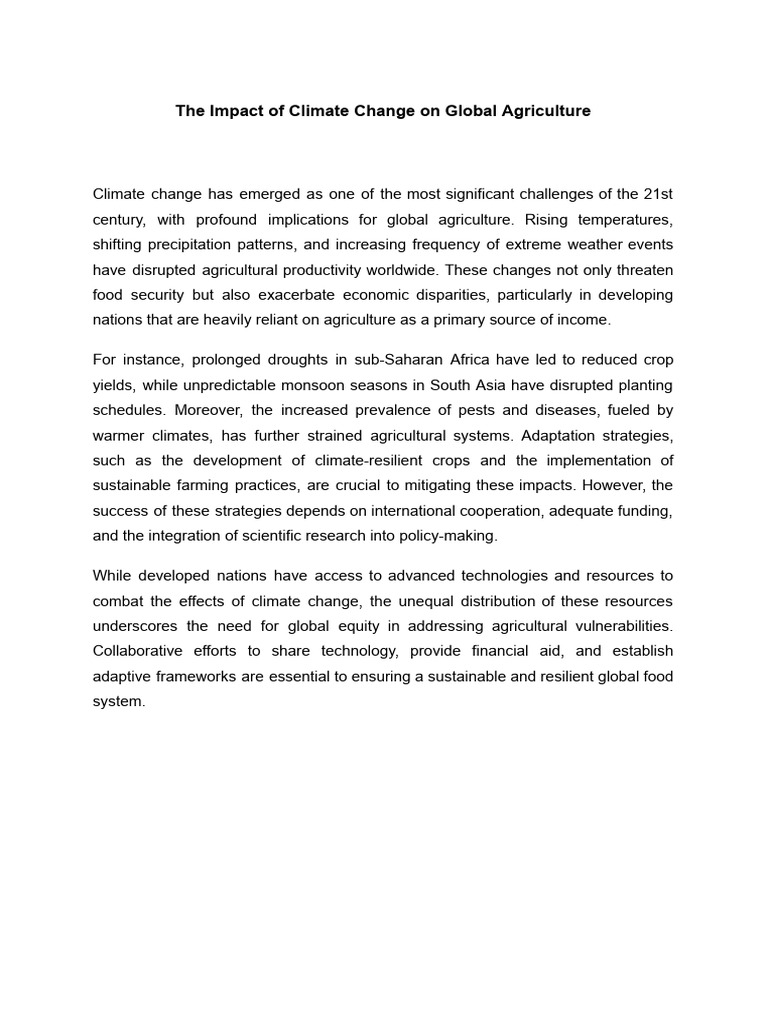 The Impact of Climate Change On Global Agriculture Summarizing Activity ...
