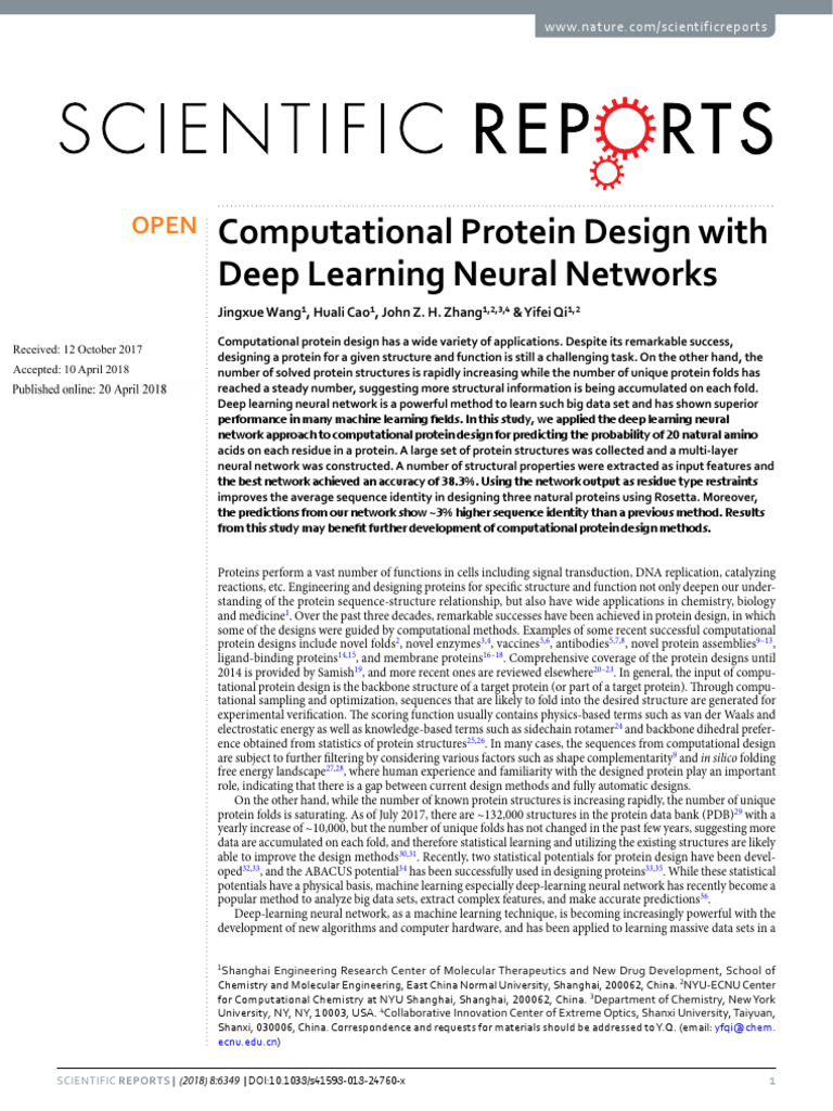 Deep Learning in Protein Design | PDF | Proteins | Deep Learning
