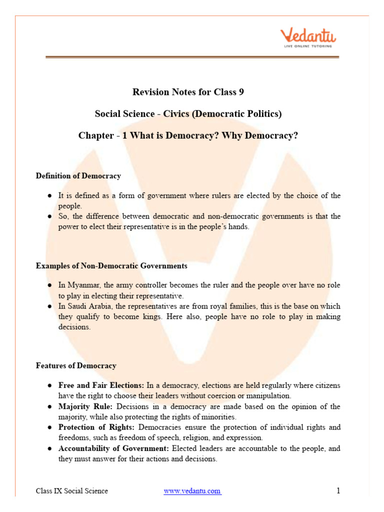 Cbse Class 9 Social Science Political Science Chapter 1 Notes | PDF ...
