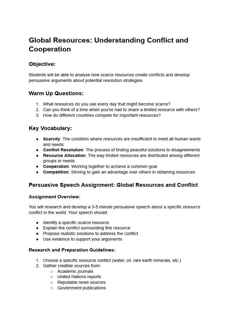 Unit Assignment 05 Global Resources Understanding Conflict and ...