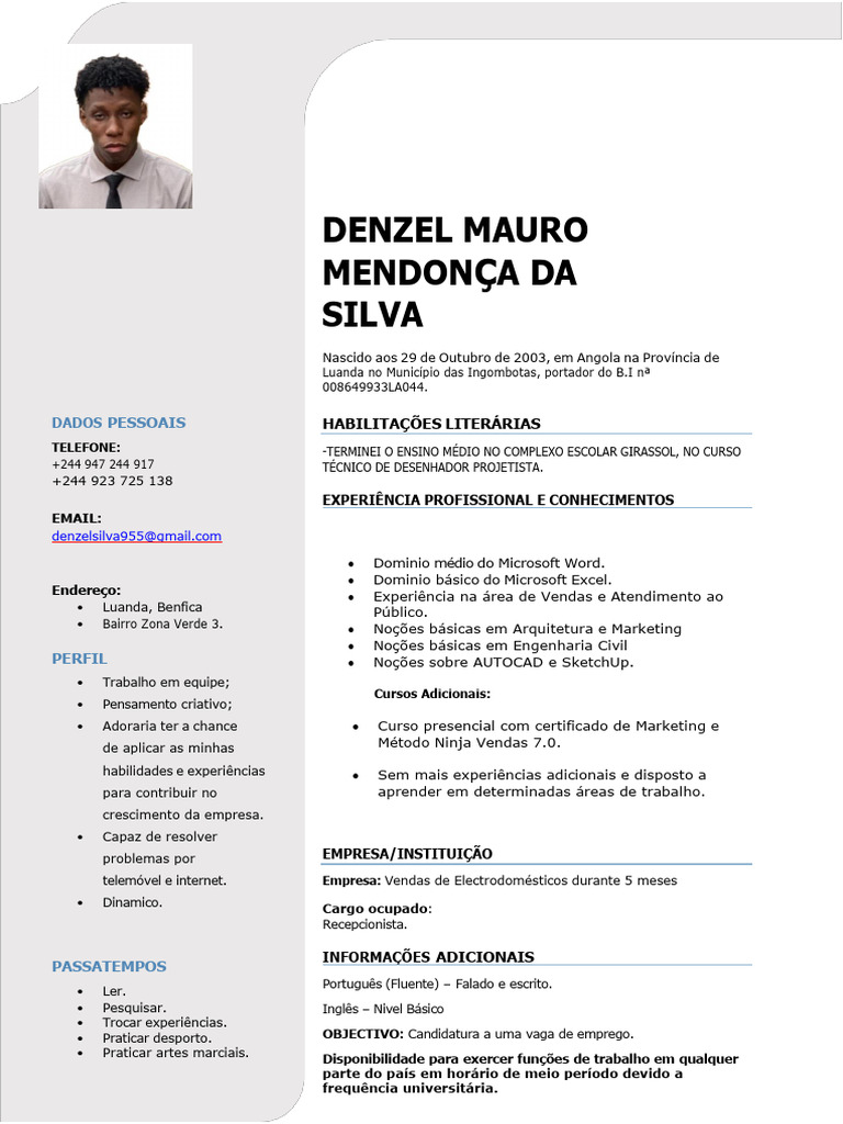 Curriculum Vitae - Denzel Da Silva | PDF