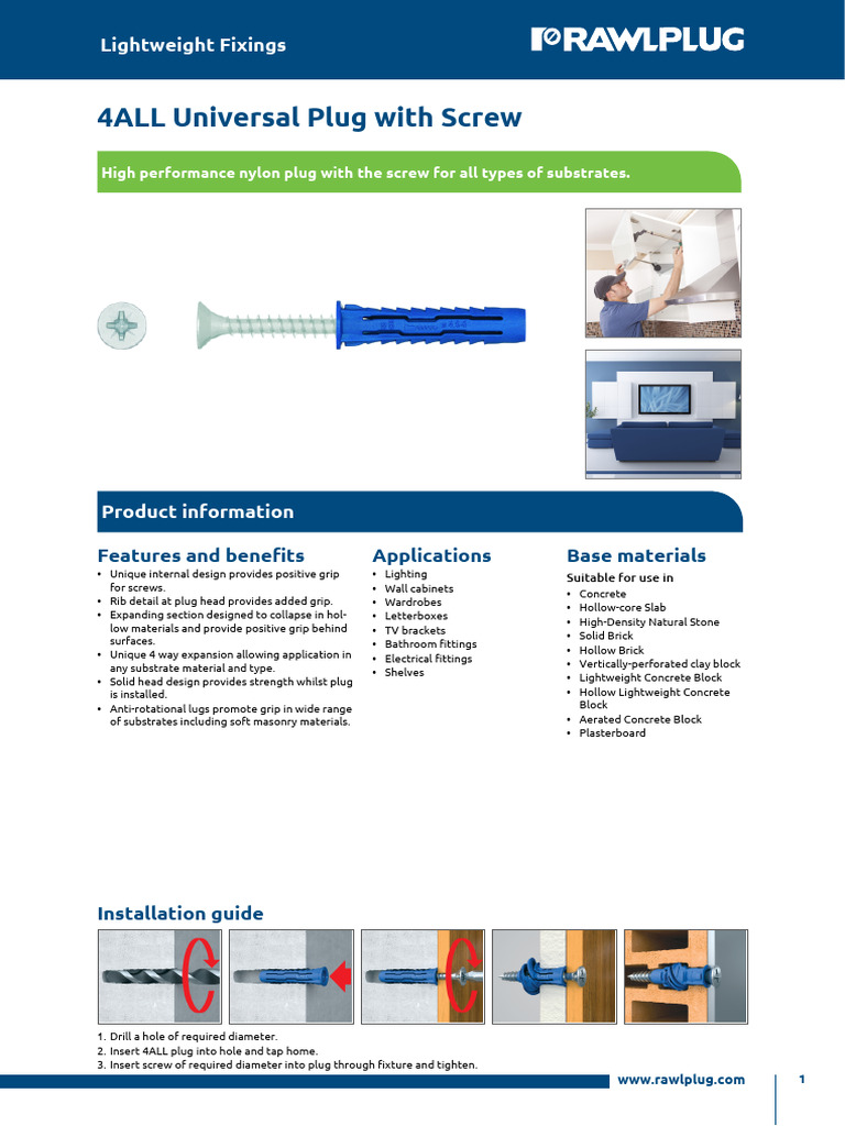 Rawl plug & screw | PDF | Screw | Brick