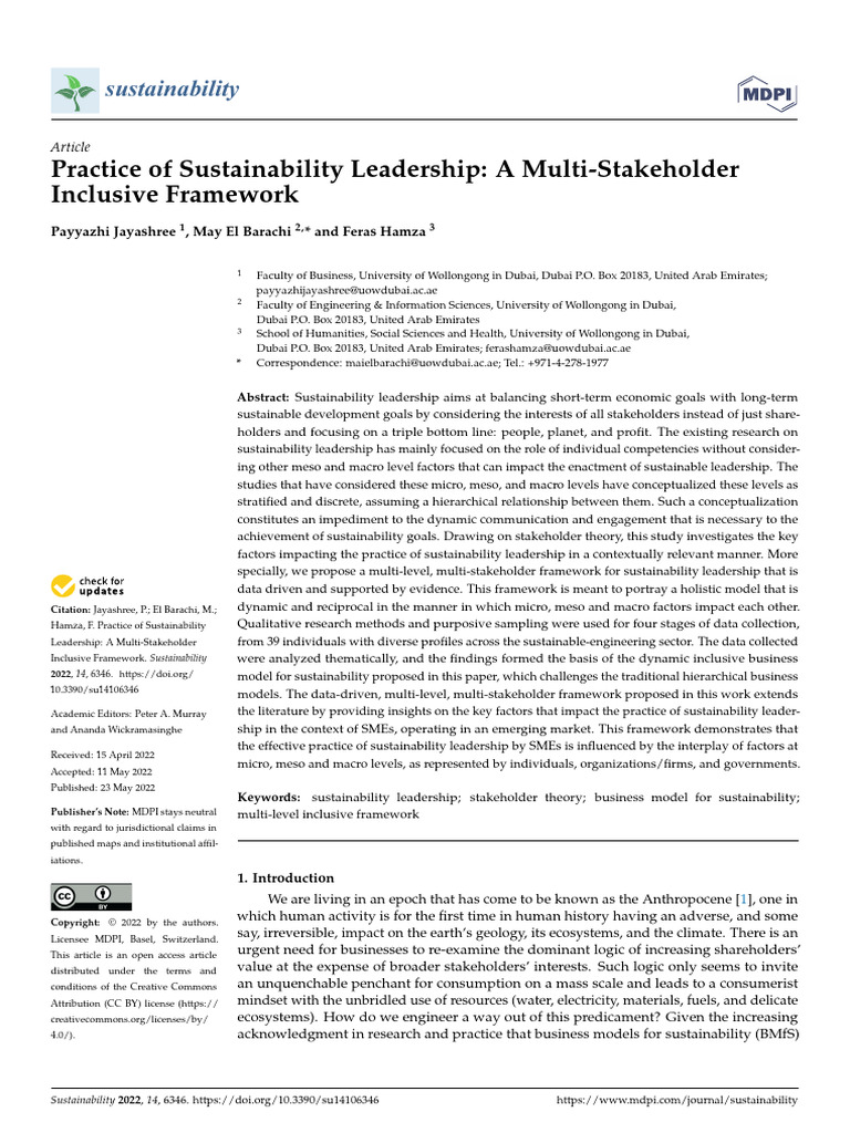 Sustainability 14 06346 | PDF | Sustainability | Leadership