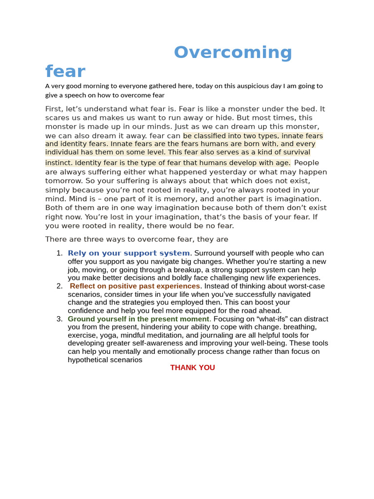 Overcoming Fear: Strategies for Success | PDF