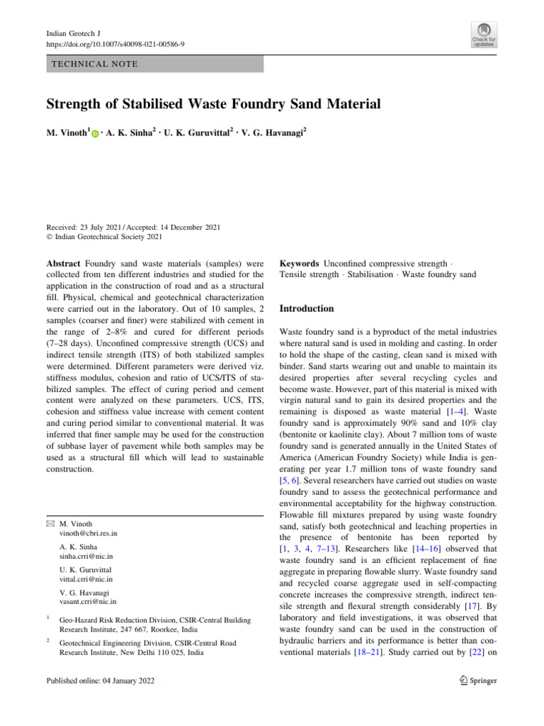 Strength of Stabilised Waste Foundry Sand | PDF | Young's Modulus ...