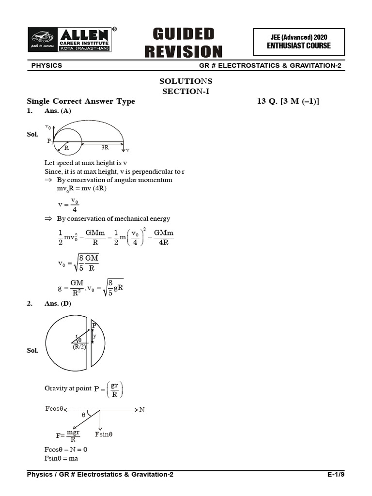 Guided Revision On Electrostatics & Gravitation 2 Solution | PDF ...