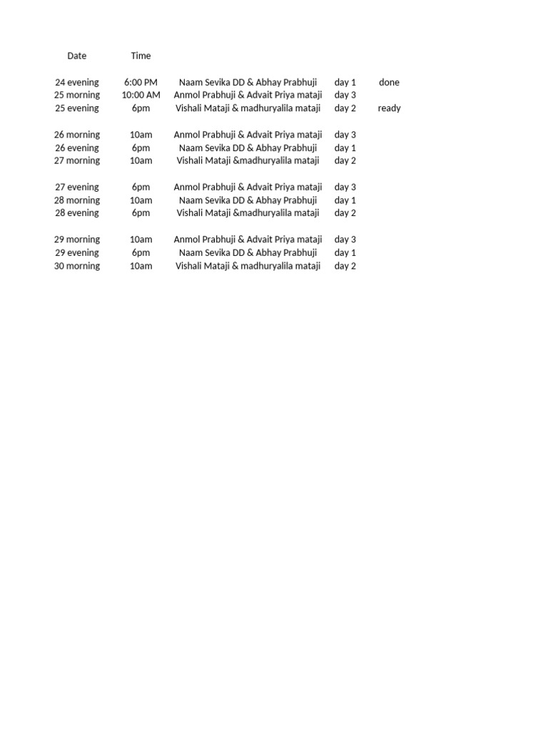 shorts shedule | PDF