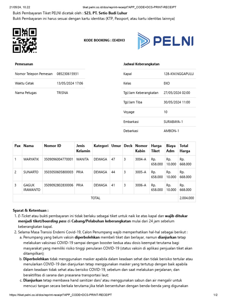 Tiket BARU 27.pelni - Co.id - Dcs - Reprint-Receipt - APP - CODE DCS-PRINT-RECEIPT | PDF