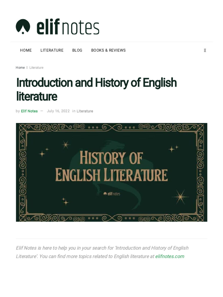 Introduction and History of English Literature - Overview of 8 Major ...