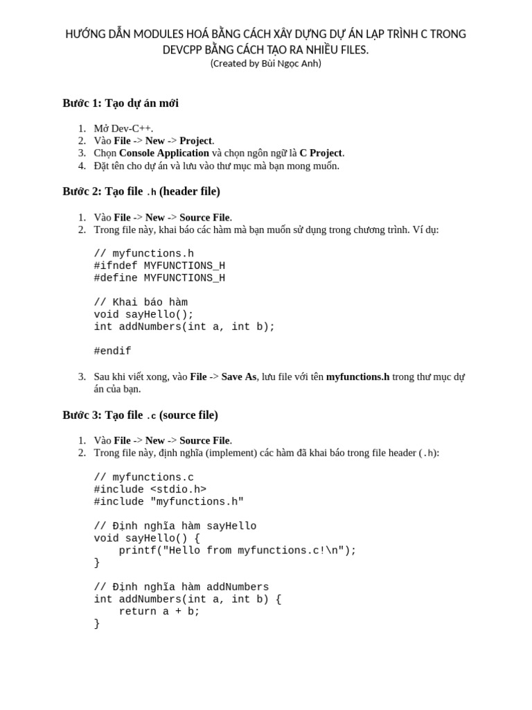 Hướng Dẫn Modules Hoá Bằng Cách Xây Dựng Dự Án Lập Trình c Trong Devcpp Bằng Cách Tạo Ra Nhiều ...