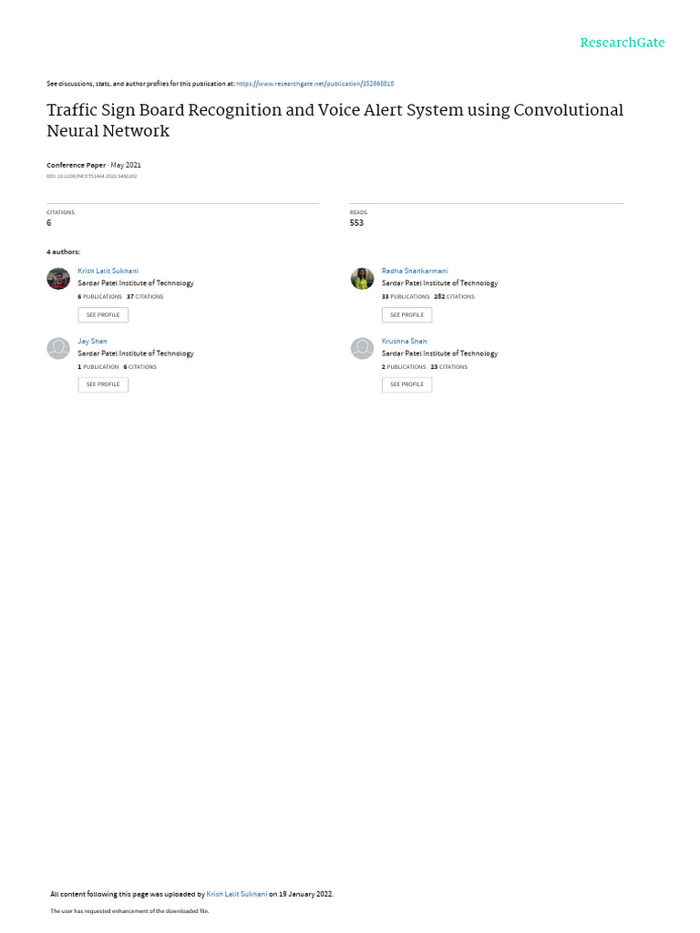Traffic Sign Board Recognitionand Voice Alert Systemusing Convolutional Neural Network Pdf