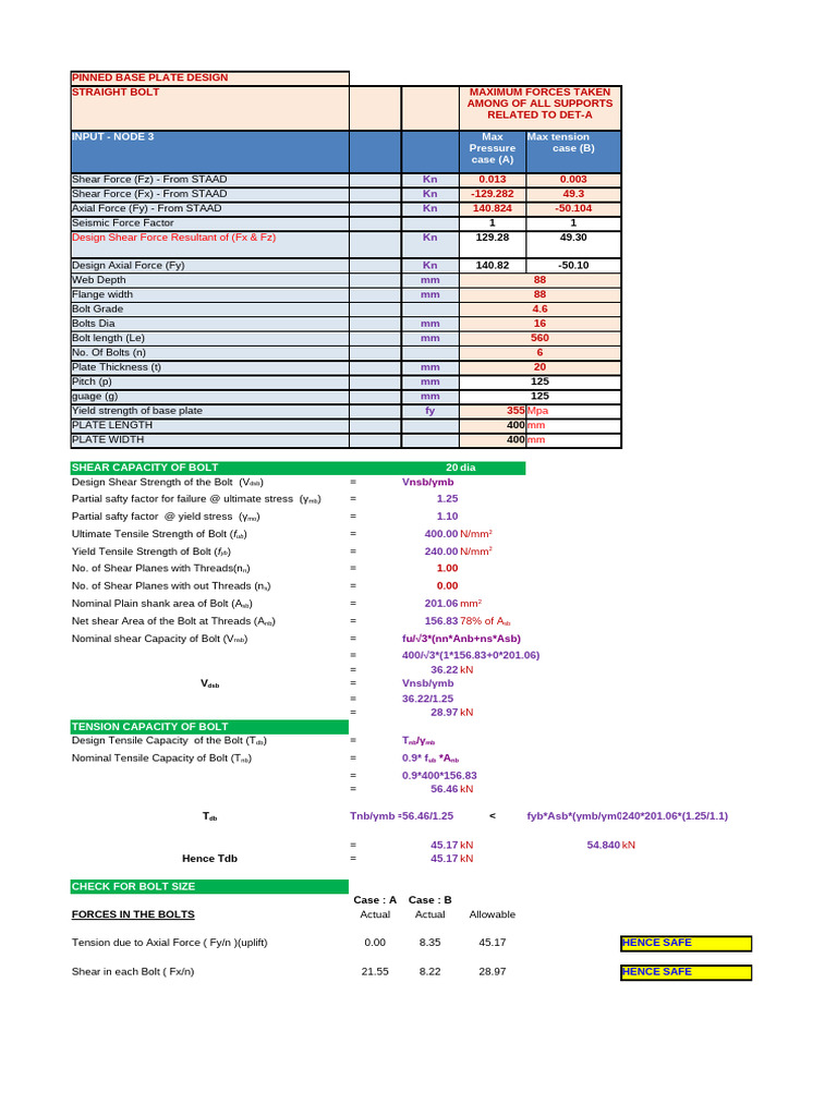 Pinned Base Plate Design Calculations-Eurocode | PDF | Screw | Mechanical Engineering