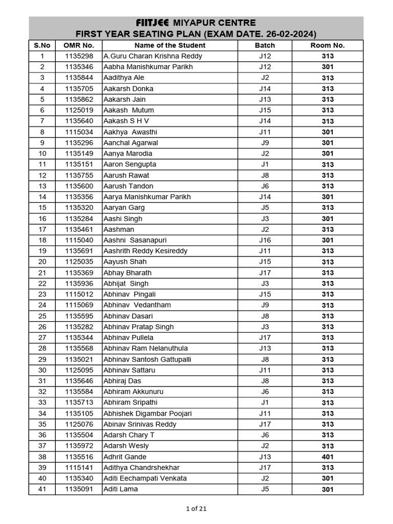 First Year-Seating Plan - 26!02!2024 | PDF