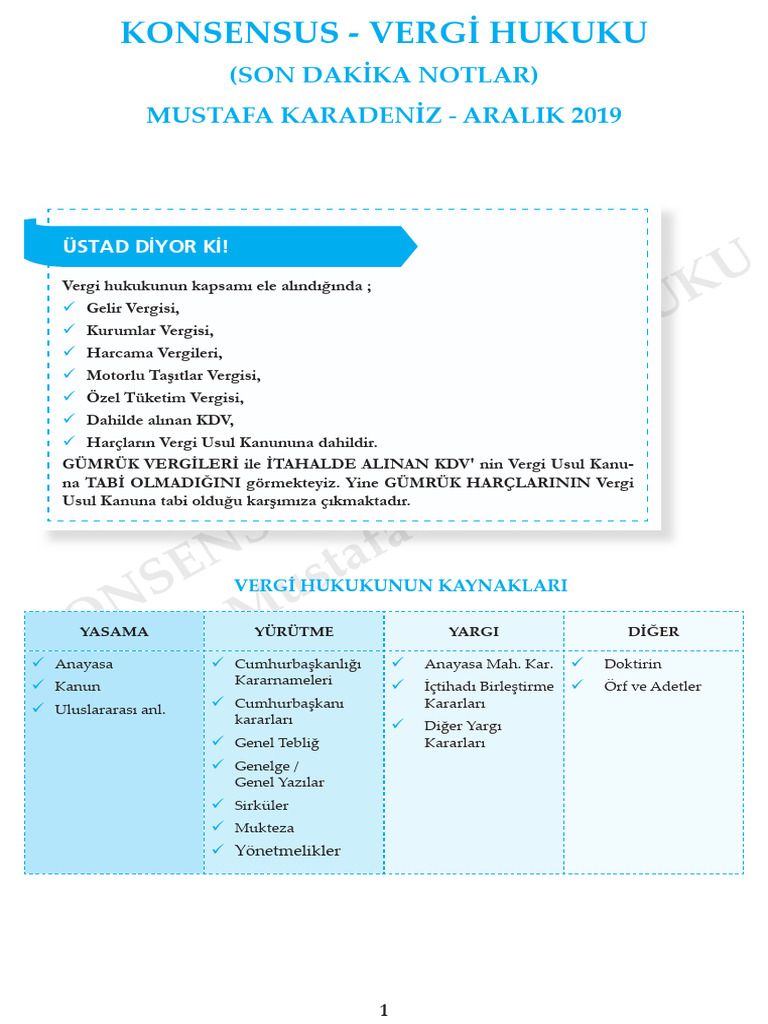 Kpss Vergi Hukuku Ders Notlari | PDF