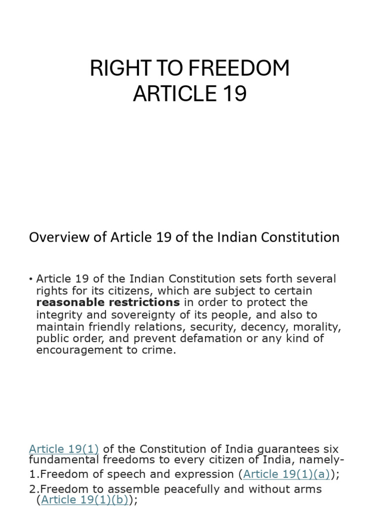 Article 19: Fundamental Freedoms in India | PDF | Freedom Of Speech ...