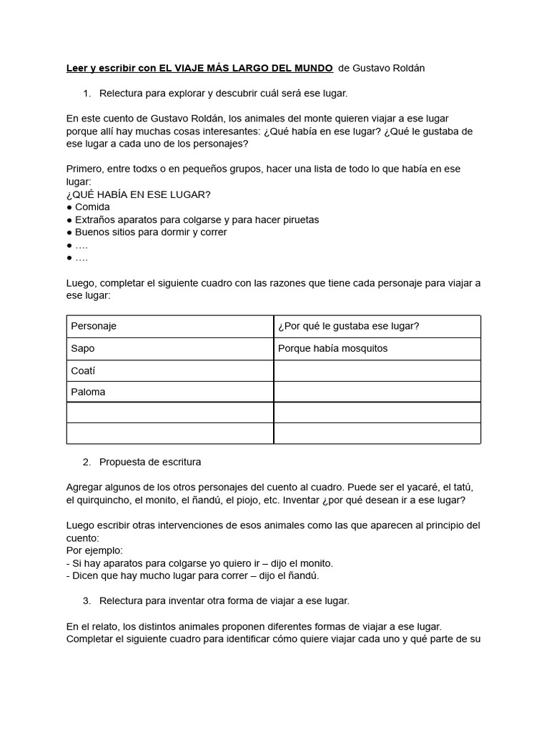 Actividades sobre "El viaje más largo" | PDF