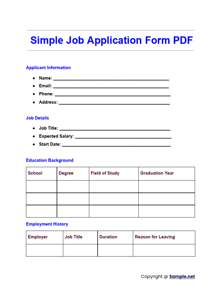 Simple Job Application Form PDF | PDF