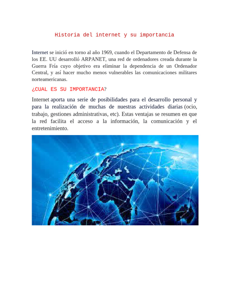 Historia del internet y su importancia | PDF