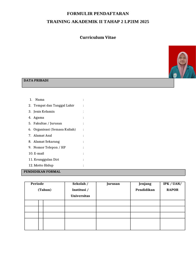 Unduh Formulir Pendaftaran TA II Tahap 2 Tahun 2025 | PDF