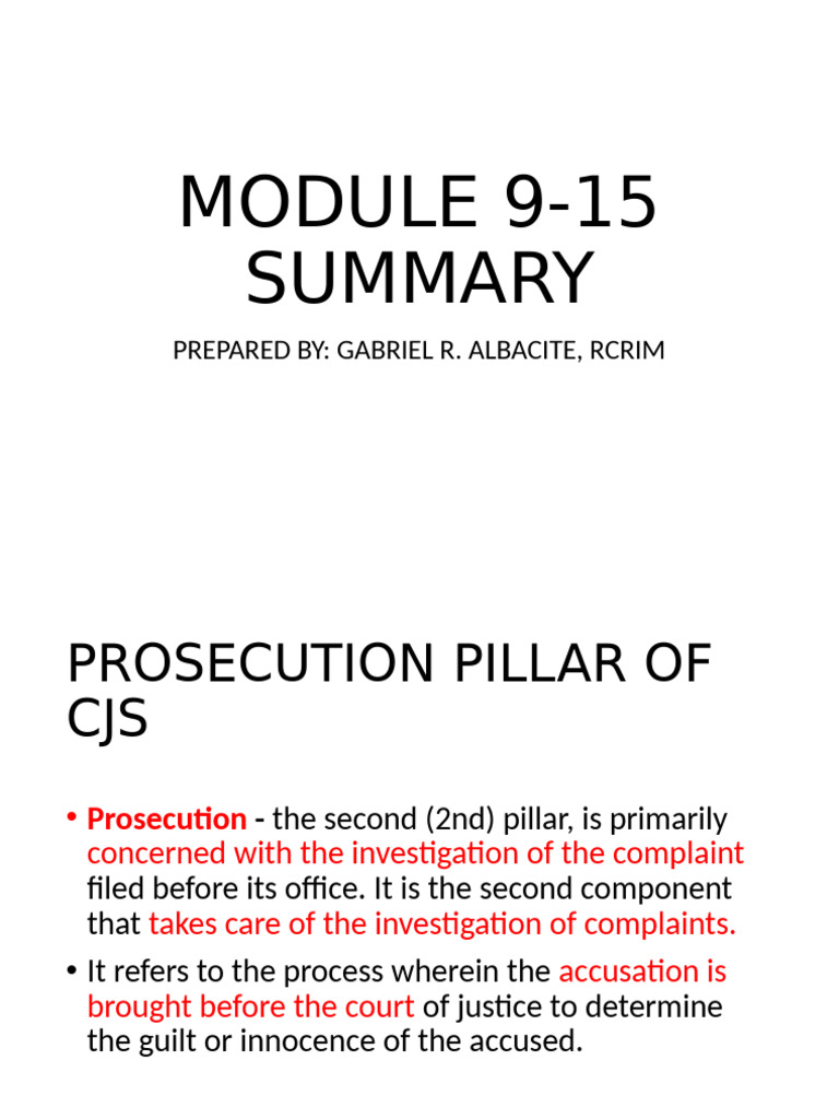 Overview of the Prosecution Pillar in CJS | PDF | Prosecutor | Jurisdiction