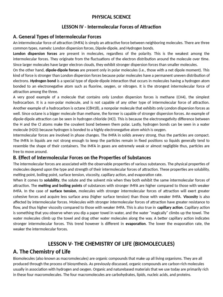Intermolecular Forces and Biomolecules | PDF | Intermolecular Force ...